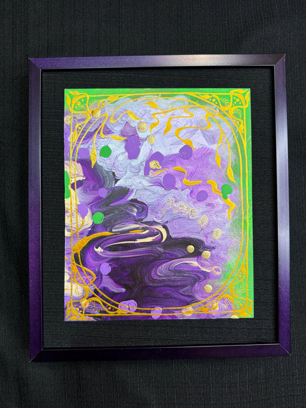 "Violet Venom" 9" X 10.5" custom framed acrylic painting on acrylic pa ...